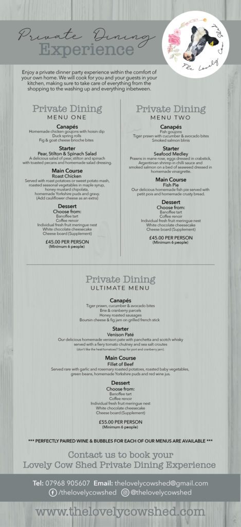 Private Dining Experience - The Lovely Cow Shed